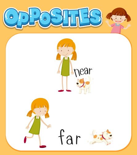 Opposite adjectives far and near Royalty Free Vector Image