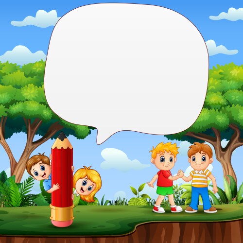 Speech bubble text with children holding a pencil Vector Image
