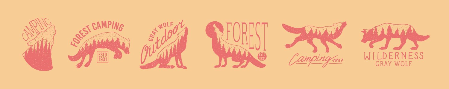 Gray wolf logo and badge forest mountain Vector Image