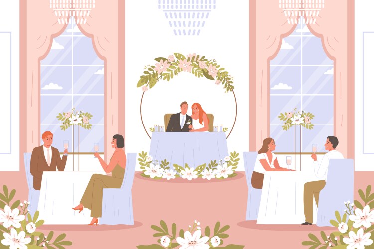 Decorated table with wedding paraphernalia Vector Image