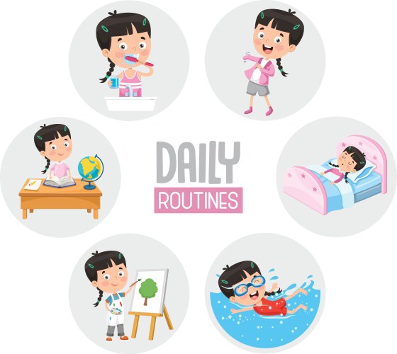 Kid daily routine activities Royalty Free Vector Image