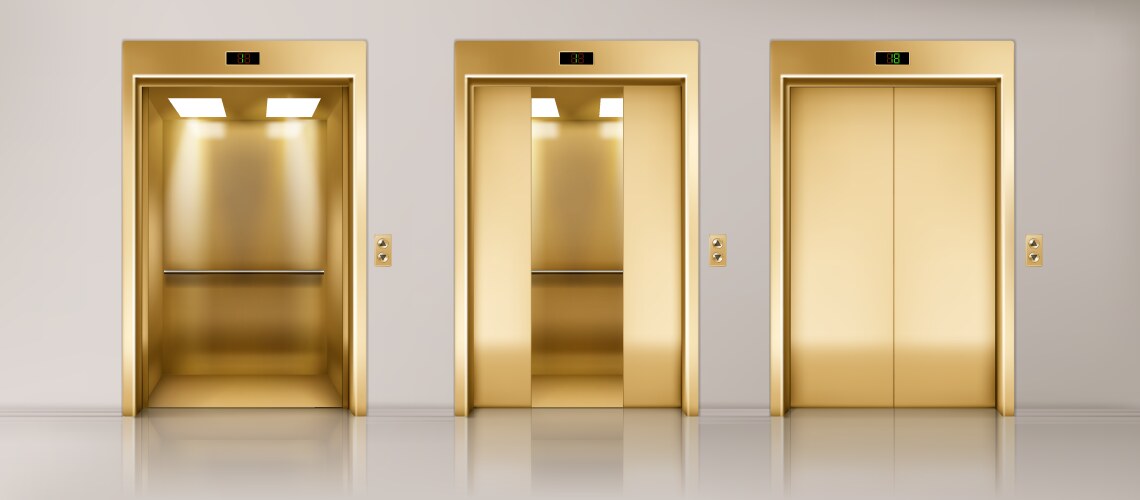 Cartoon luxury hotel floor with golden elevators Vector Image