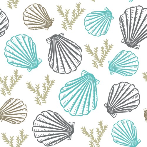 Seamless shell pattern hand drawn seashells Vector Image