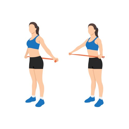 Woman doing external cable shoulder rotations Vector Image