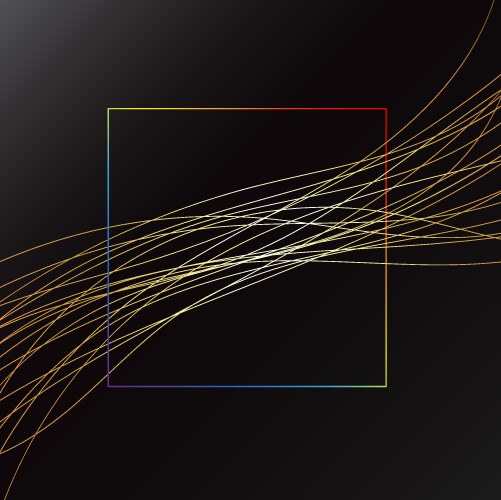 Colored wave threads and golden square on black Vector Image
