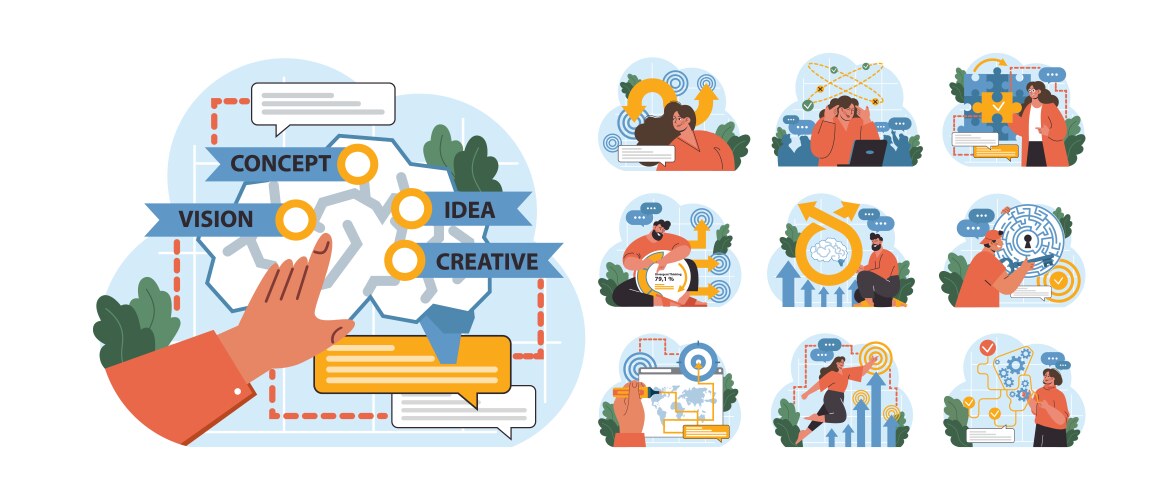 Design thinking set journey from inspiration Vector Image