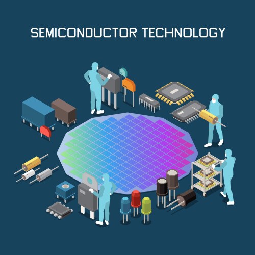 Semiconductor inspection isometric composition Vector Image
