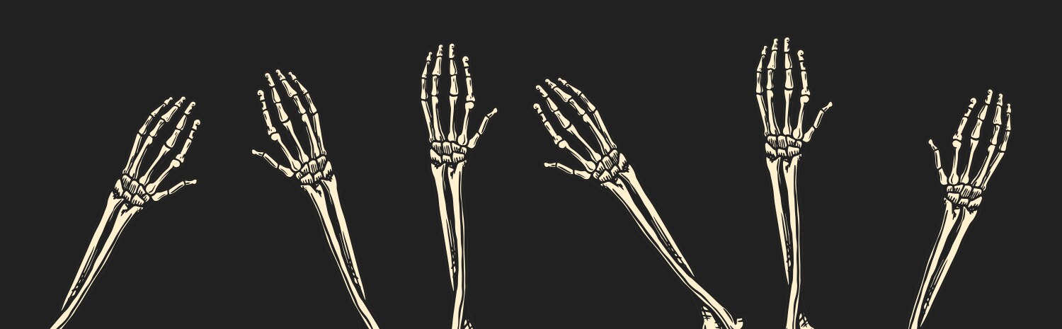 Human and skeleton hands bony arm drawn engraved Vector Image