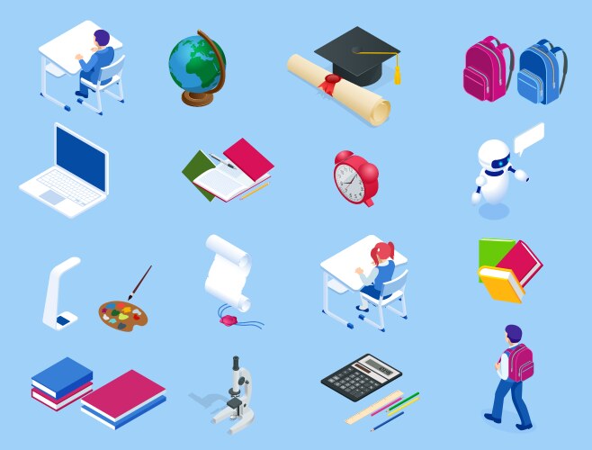 University study isometric set Royalty Free Vector Image