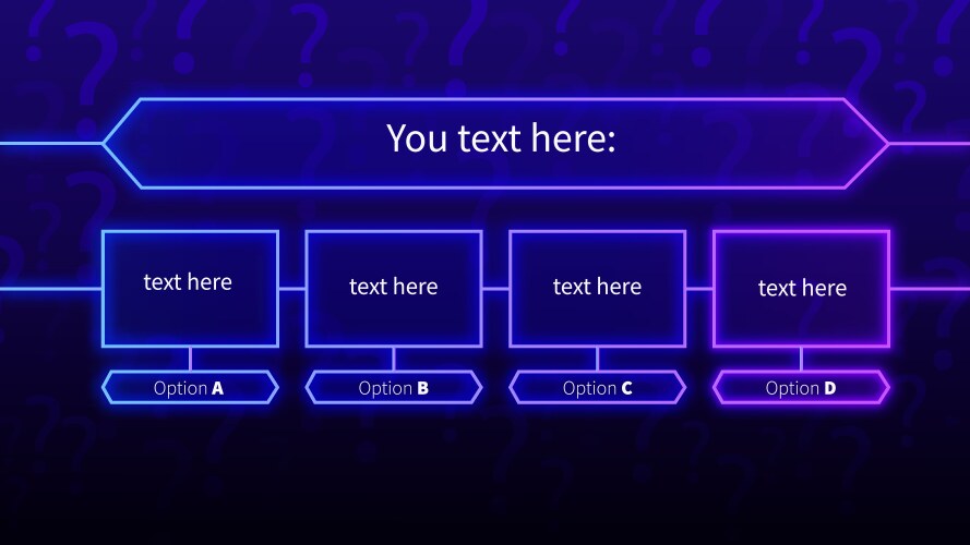 Neon quiz game template with question mark four Vector Image