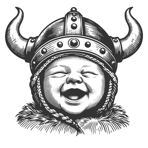 Laughing baby dressed as viking Royalty Free Vector Image