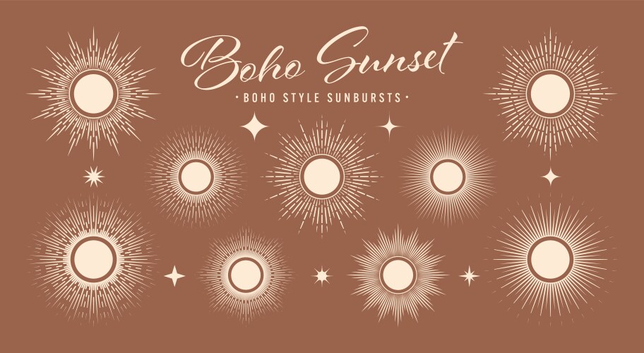 Vintage sunburst sunset beams collection boho Vector Image