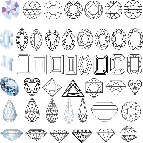 Diamond gem jewel gemstone line icon set Vector Image