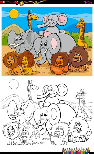Educational african animals color book page Vector Image