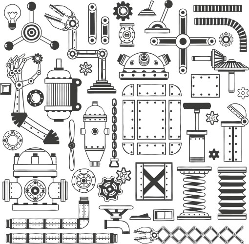 Machine parts different mechanism Royalty Free Vector Image