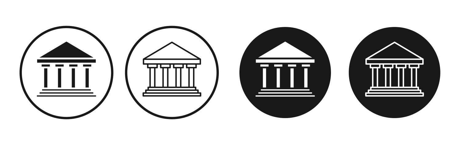 Courthouse icon set black filled and outlined Vector Image