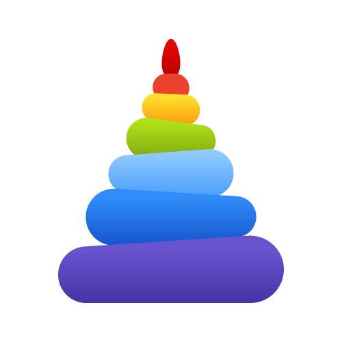 A red plastic bucket and yellow shovel pyramid Vector Image