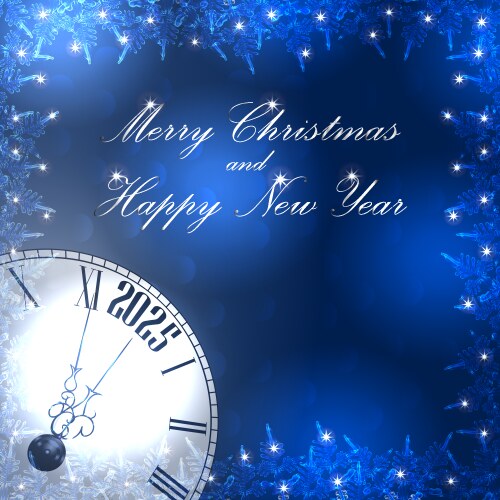 Template with new year clock 2025 and snowflakes Vector Image