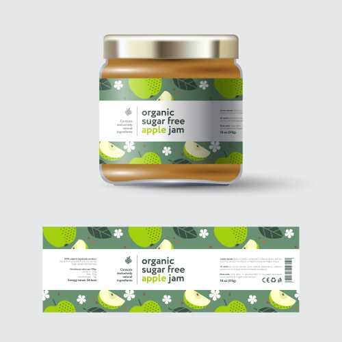 Jam mango label and packaging jar with cap Vector Image