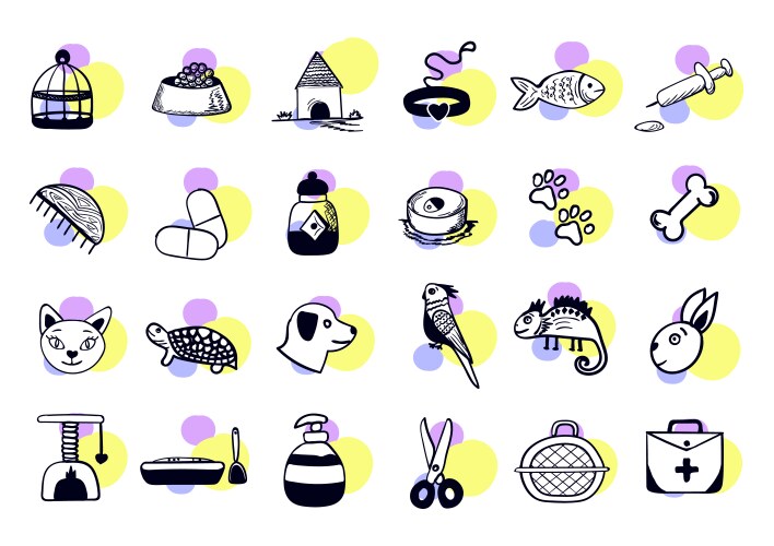 Animals pets flat colorful icons set Royalty Free Vector