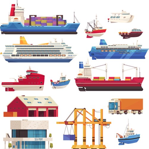 Cargo port isometric composition Royalty Free Vector Image