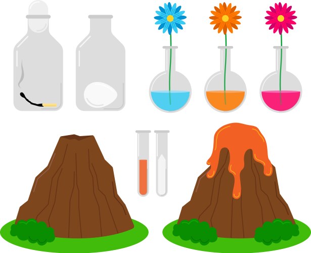 Cartoon boy scientist doing volcano experiment Vector Image