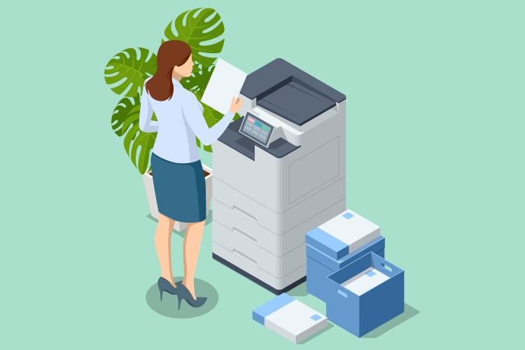 Isometric office multi-function printer scanner Vector Image