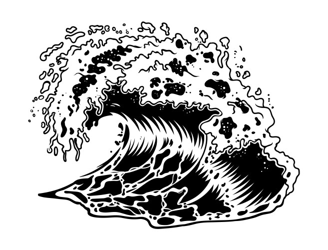 Hand drawn background with sun and sea waves Vector Image