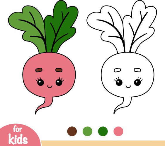 Radish vegetable cartoon for coloring book Vector Image