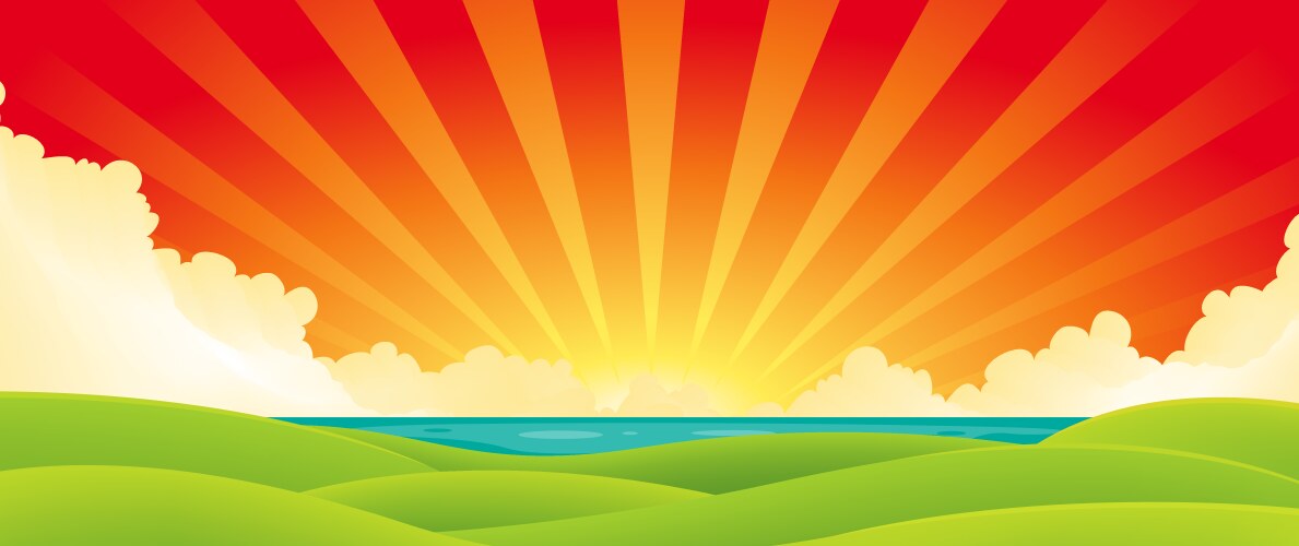 Red sunset and glare on water Royalty Free Vector Image