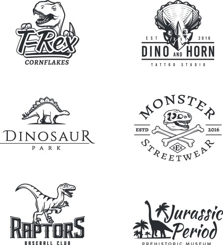 Dinosaur Logo Set - T-Rex & Crests Royalty Free Vector