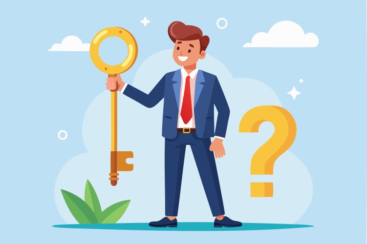 Businessman with key and question mark Royalty Free Vector