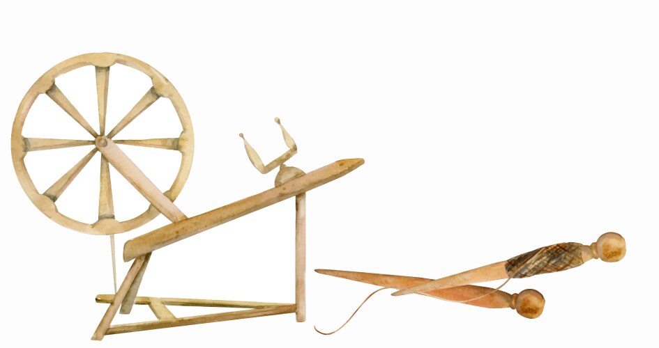 Hand drawn watercolor spinning wheel spindle Vector Image