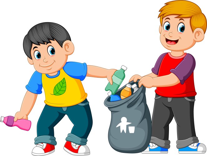 Two boy cartoon holding a large pencil Royalty Free Vector