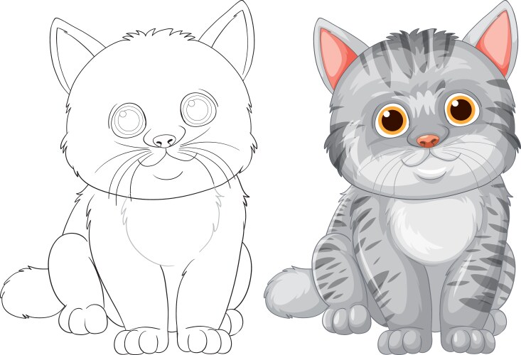 Adorable calico cat with outline version Vector Image