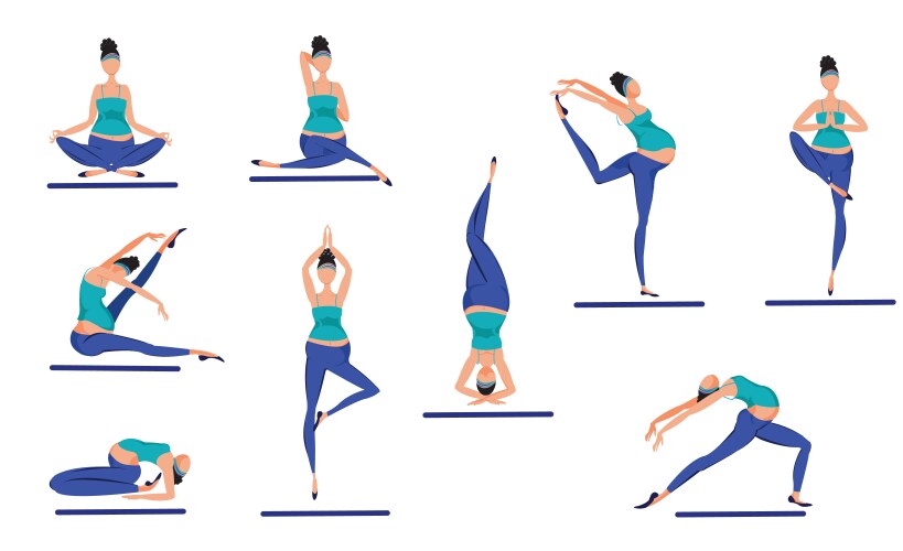 Yoga poses and exercises flat Royalty Free Vector Image