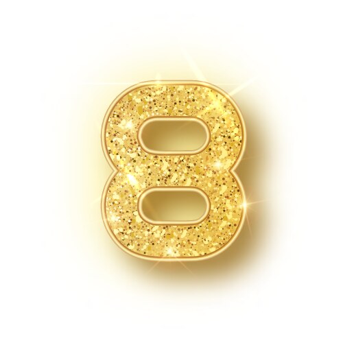 Gold glitter alphabet numbers 7 with shadow Vector Image