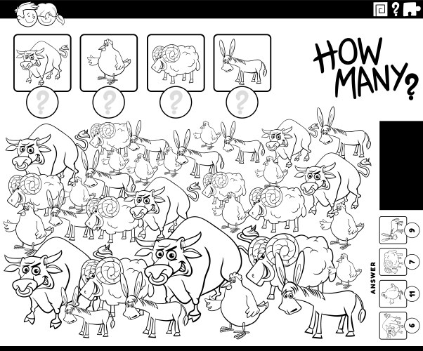 Count animals activity for kids Royalty Free Vector Image