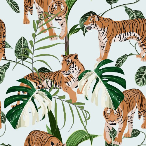 Exotic animal tiger in jungle pattern Royalty Free Vector