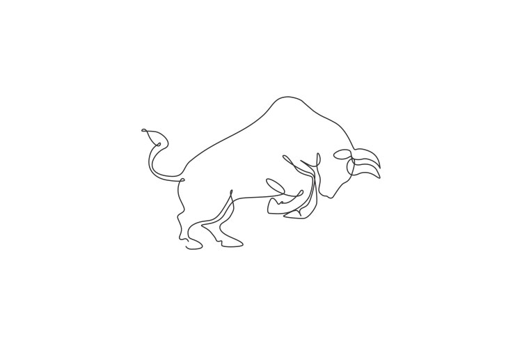 Bull one line continuous art drawing Royalty Free Vector
