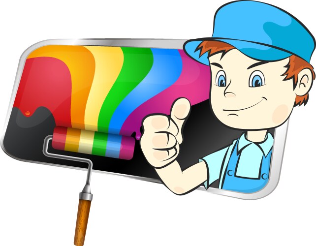 Cartoon painter giving thumb up Royalty Free Vector Image