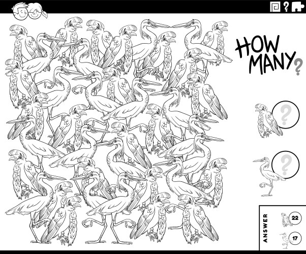 Counting birds coloring book activity Royalty Free Vector