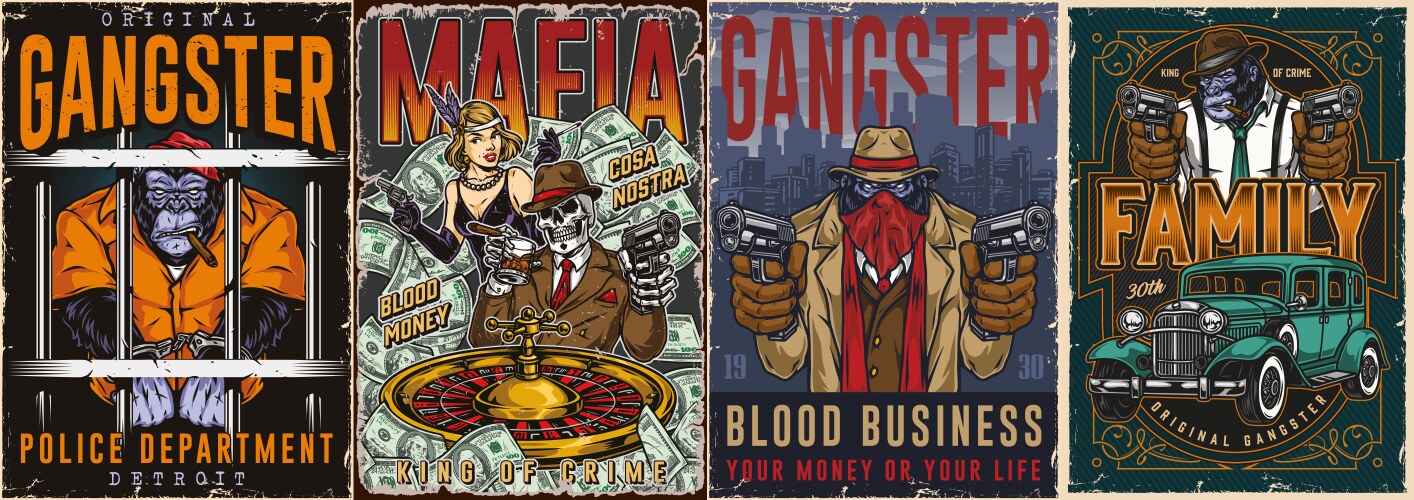 Mafia and gangsters set Royalty Free Vector Image