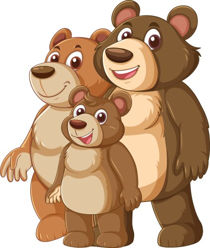 Three cartoon bears smiling outside their cave Vector Image
