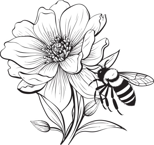 Bee ballet minimalist black symbol with flower Vector Image