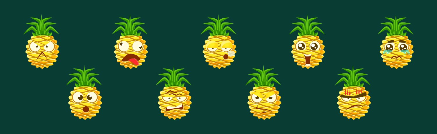 Pineapple character emotion and face expression Vector Image