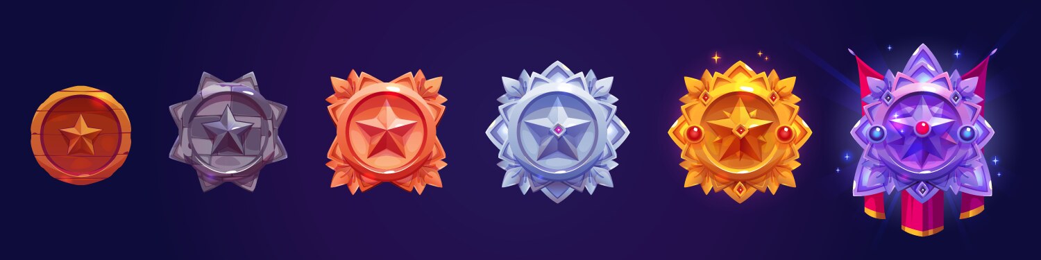 Gold ranking achievement badges for game Vector Image
