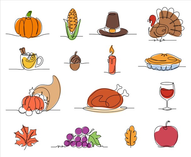 Thanksgiving icon set Royalty Free Vector Image