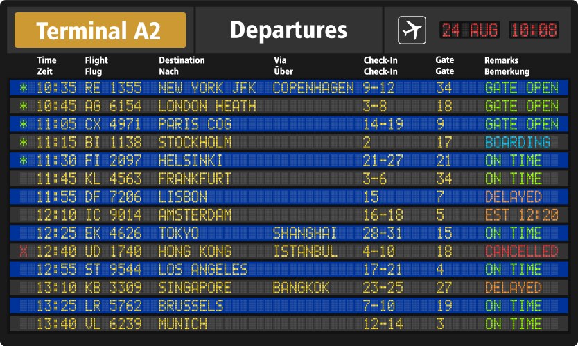 Led airport board isolated template on dark Vector Image