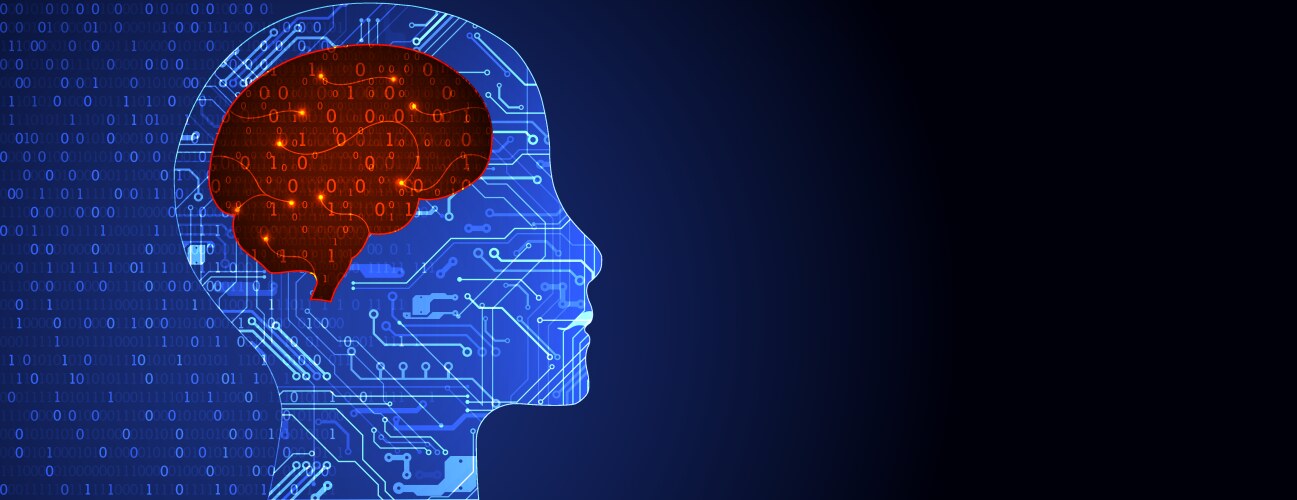 Machine learning ai with digital brain Royalty Free Vector